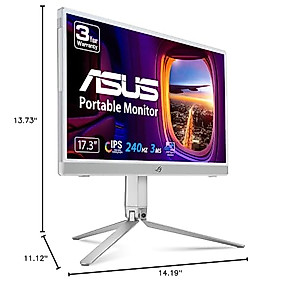 ASUS ROG Strix 15.6” 1080P Portable Gaming Monitor (XG16AHP-W) - White, FHD, 144Hz, IPS, G-SYNC, Built-in Battery, Kickstand, USB Type-C, Micro HDMI, ROG Tripod Stand, Console, 3-Year Warranty