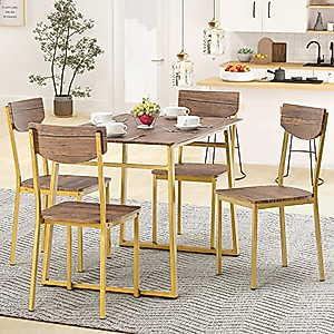 JOMEED 5 Piece Dining Table Set for 4 Kitchen Table and Chairs for 4 Space Saving Metal and Wood Rectangular Dining Table with Chairs Perfect for Dining Room, Kitchen and Small Spaces