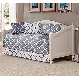 Mk Collection 5pc Modern Elegant Bedspread Daybed Cover Set Geometric Contemporary Pattern Grey White Quilted New