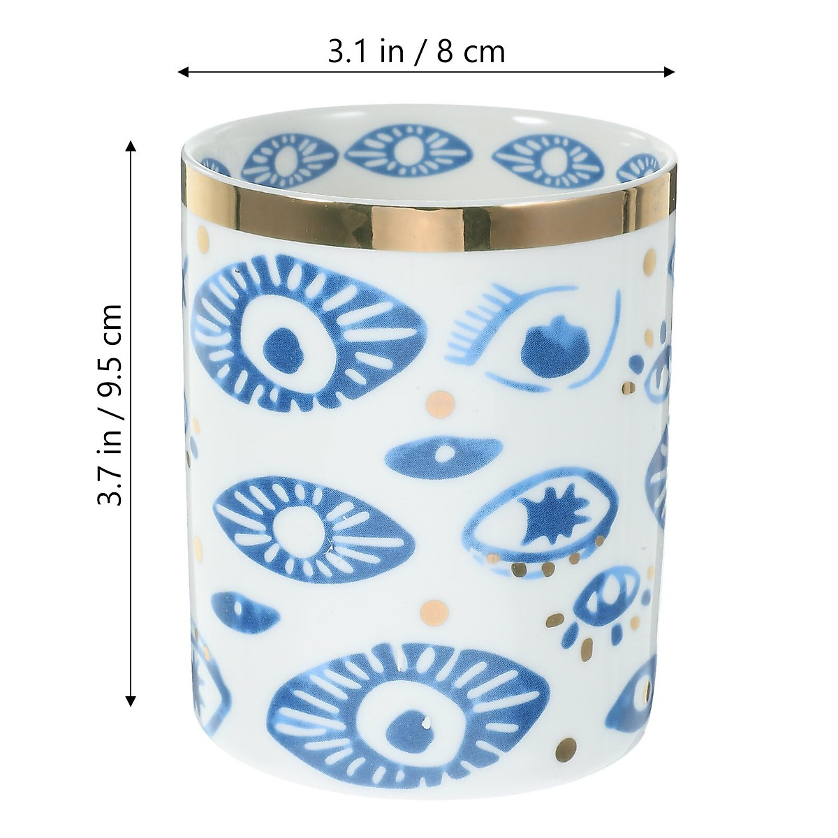 VOSAREA Aromatherapy Candle Jar with Lid Evil Eye Pattern Design Ceramic Makecup Cotton Swab Holder Decorative Candle Holder Bottle for Fireplace Kitchen Dining Decor