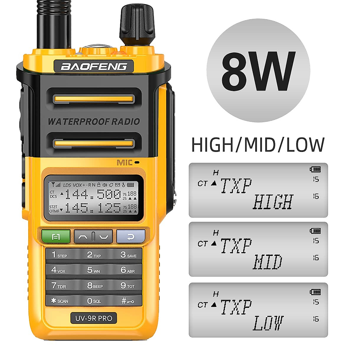 BAOFENG UV-9R PRO Dual Band Two-Way Radio Ham Radio Waterproof IP67 Transceiver Walkie Talkie Rechargeable 8W Ham Radio Upgraded Version of UV-5R with Type-C Charger Cable