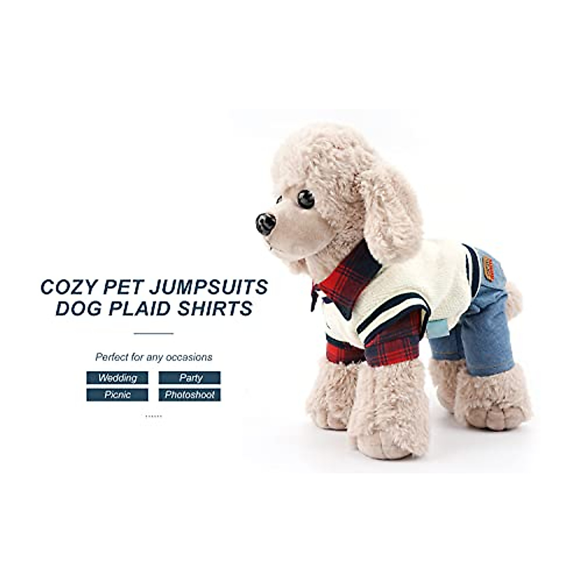 HOODDEAL Dog Clothes Plaid Dog Shirt Dog Outfit Overalls Jeans Jumpsuit with Warm Sweater Vest Two-Piece Cool Puppy Clothes for Small Dogs Boy (Medium, Red-Black)