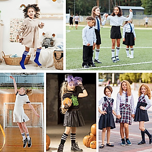 Kids Soccer Socks Toddler Knee High Tube Socks Three Stripes Cotton Uniform Sports Stocking for Girls Boys Halloween Socks 1 Pack Black Orange