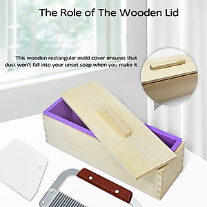 Artcome 42oz Soap Loaf Molds 2 Sets Rectangular Silicone Moulds Wooden Box with Lid, DIY Soap Making Supplies with with Stainless Steel Wavy Scraper and Plastic Straight Cutter