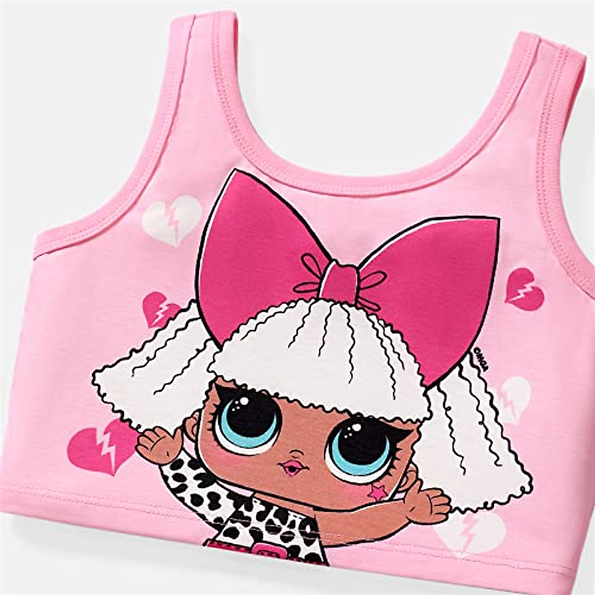 L.O.L. Surprise! Kid Girl 2pcs Mother's Day Character Print Sleeveless Tee and Plaid Belted Shorts Set Pink 11-12 Years