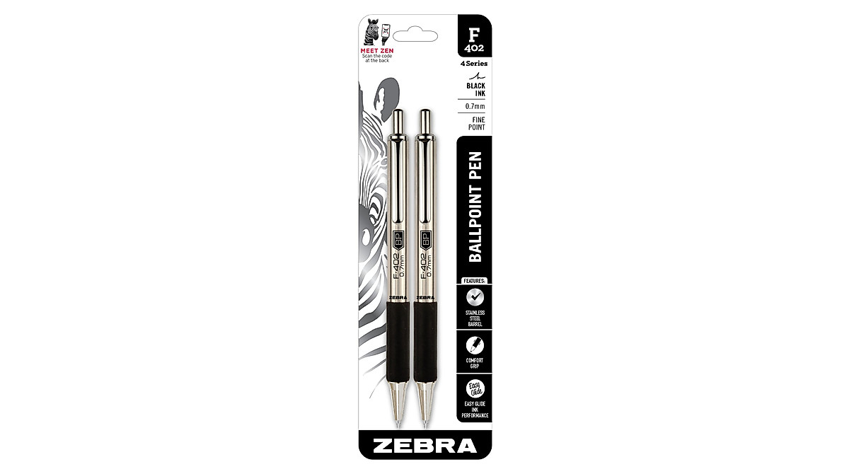 Zebra Pen F-402 Stainless Steel Retractable Ballpoint Pen, 2-Pack
