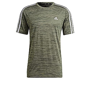 adidas Men's 3 Stripe Tech Tee Moisture Wicking Fabric Relaxed Fit 1465164 (Green Oxide Mel, Medium)