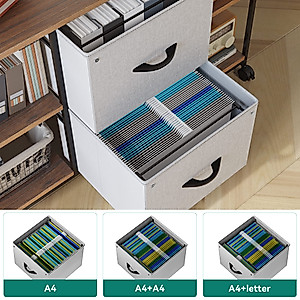 YITAHOME Mobile Lateral File Cabinet, Fabric Mobile Filing Cabinet with 4 Open Storage Shelves, Printer Stand with 2 Drawers for Home Office, Fits A4/Letter Size,Grey & Brown