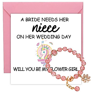 MKISHINE Will You Be My Flower Girl Card for Niece, Flower Girl Gift, Flower Girl Bracelet, Flower Girl Proposal Bracelet, Bridal Party Proposal Card from Aunt Uncle Bride Groom - Niece Flower Girl