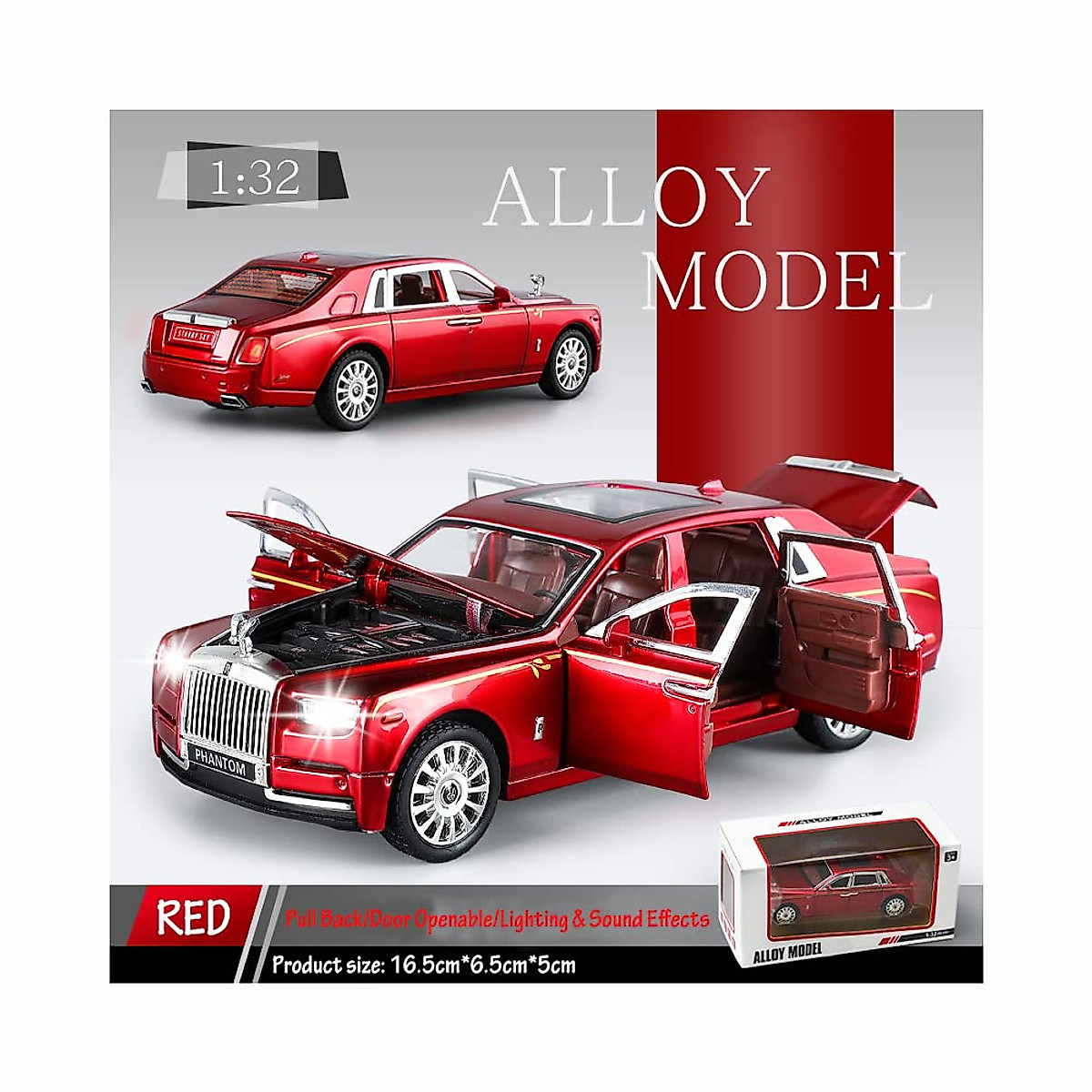 Alloy Collectible Red Rolls Royce Phantom Toy Pull Back Vehicles Diecast Model Car