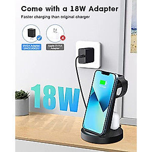 Wireless Charging Station, 3 in 1 Wireless Charger for iPhone 14/13/12/11/Pro/Max/SE/XS/XR/X/8 Plus/8, Fast Wireless Charging Stand Dock for Apple Watch Series & Airpods(with Adapter)