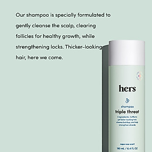 hers Triple Threat Shampoo 2 Pack - Thickening Shampoo for Women with Biotin, Saw Palmetto, Pumpkin Seed Oil - Reduces Shedding - Light Rose Scent - 2 Pack, 6.4oz