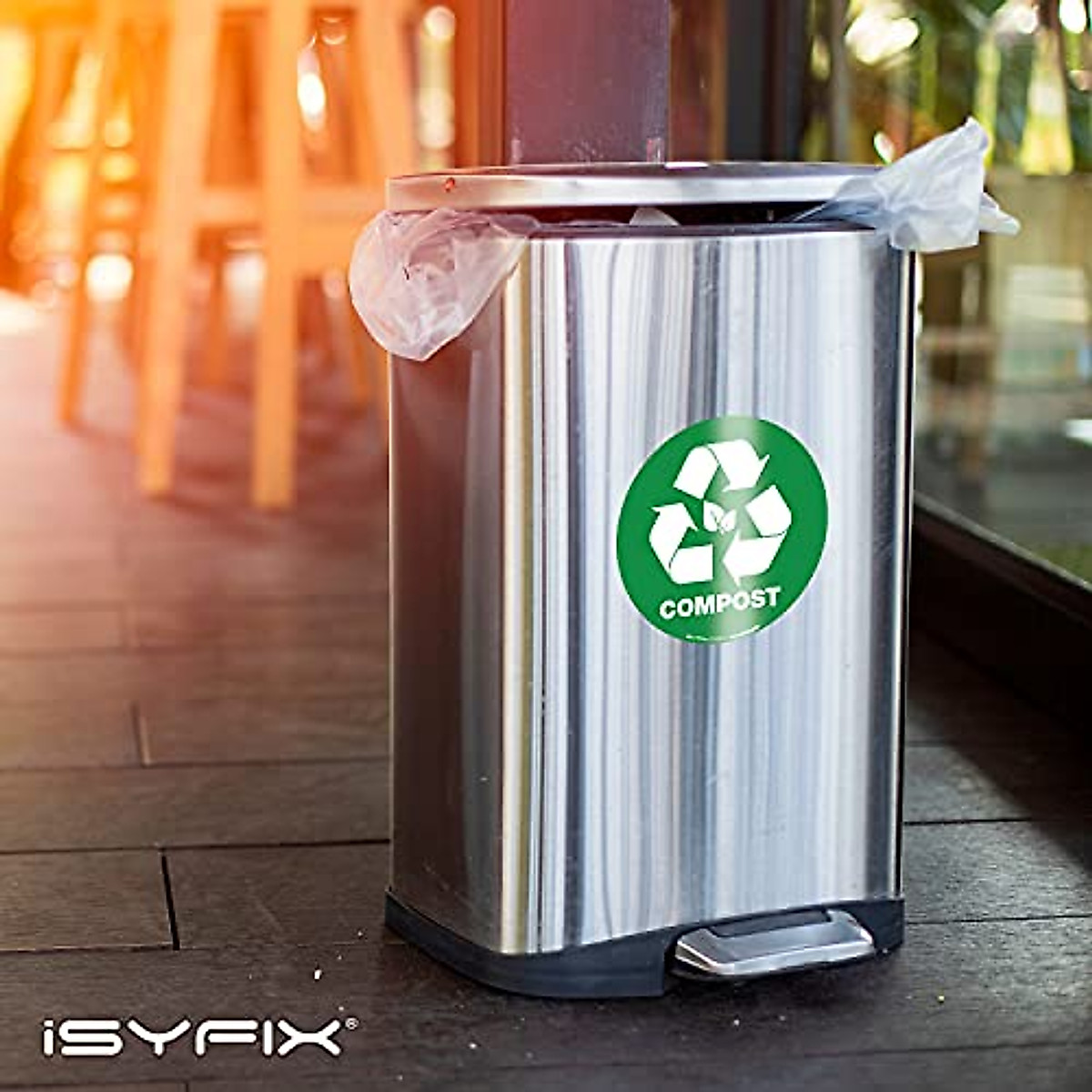 iSYFIX Compost Sticker for Trash Can Bins - 6 pack 5 inch – Premium Self-Adhesive Vinyl, Laminated for Weatherproof, UV Resistant, Perfect label stickers for containers, Ideal Sign for Kitchen, Office