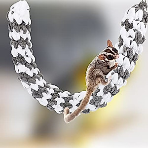 1Pc Ferret Toys, Sugar Glider Climbing Toys Rat Swing Hanging Toy Parrot Climbing Rope Bird Perches Stand Pet Swing Hamster Cage Accessories for Small Animals, Grey White