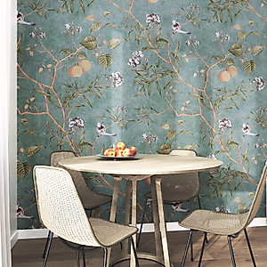 Laatse Green Leaf Wallpaper Peel and Stick Bird Wallpaper 17.5" x 393" Vintage Contact Paper Waterproof Self Adhesive Removable Boho Floral Wall Paper for Bedroom Walls Cabinet Locker