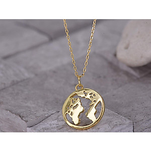 Climate Change Awareness [925 Sterling Silver w/18K Gold Plating] Necklace - Pro Globe/Save The Planet - Eco-Friendly Jewelry Also for Digital Nomad Women w/Wanderlust