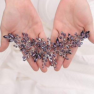 Denifery Purple Wedding Hair Piece Purple Hair Vine Bridal Silver Jewelry Headpiece Wedding Hair Accessories