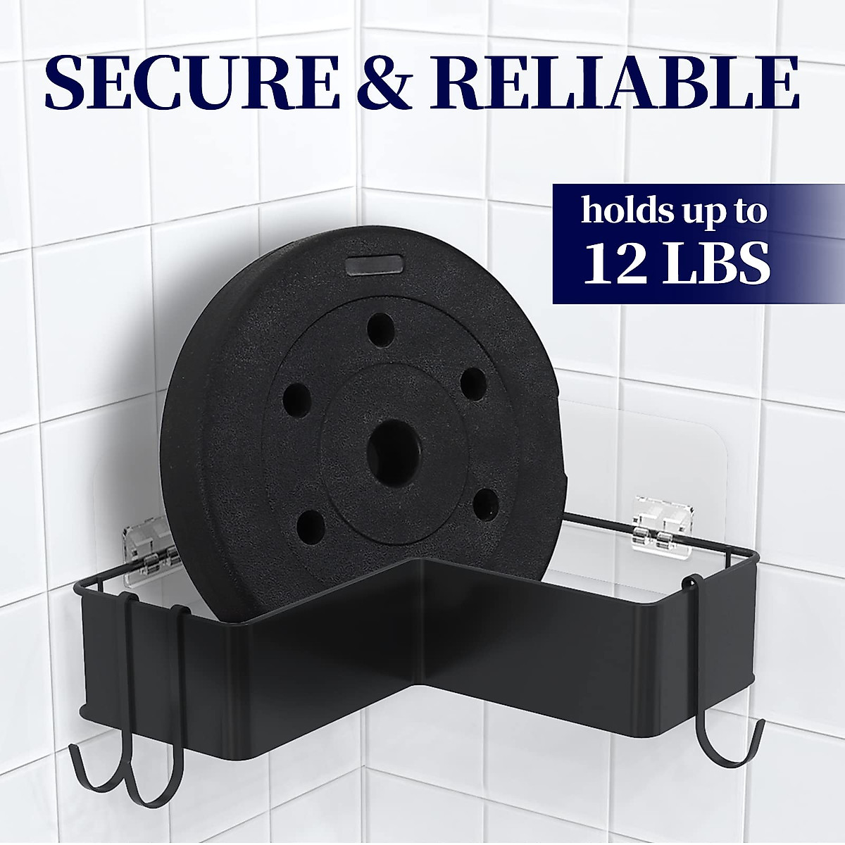 Kitsure Corner Shower Caddy - 2 Pack Rustproof Shower Organizer, Durable Shower Shelves with Large Capacity, Drill-Free Adhesive Shower Rack with 4 Movable Hooks, a Soap Holder