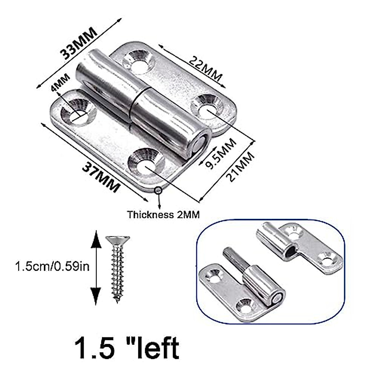 1.5Inch Lift Off Hinge, 6 Pieces Small Door Hinges Stainless Steel Folding Butt Hinges, 304 Stainless Steel Detachable Door Small Lift-Off Hinges (Left, 6PCS)