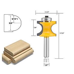 LEATBUY 1/2 Inch Shank Bullnose Router Bit 5PCS，Half Round Bearing Carbide Tipped Edge Cutting Bits， Radius 1/8" 3/16" 1/4" 5/16" 3/8", Woodworking Milling Cutter (YL05)