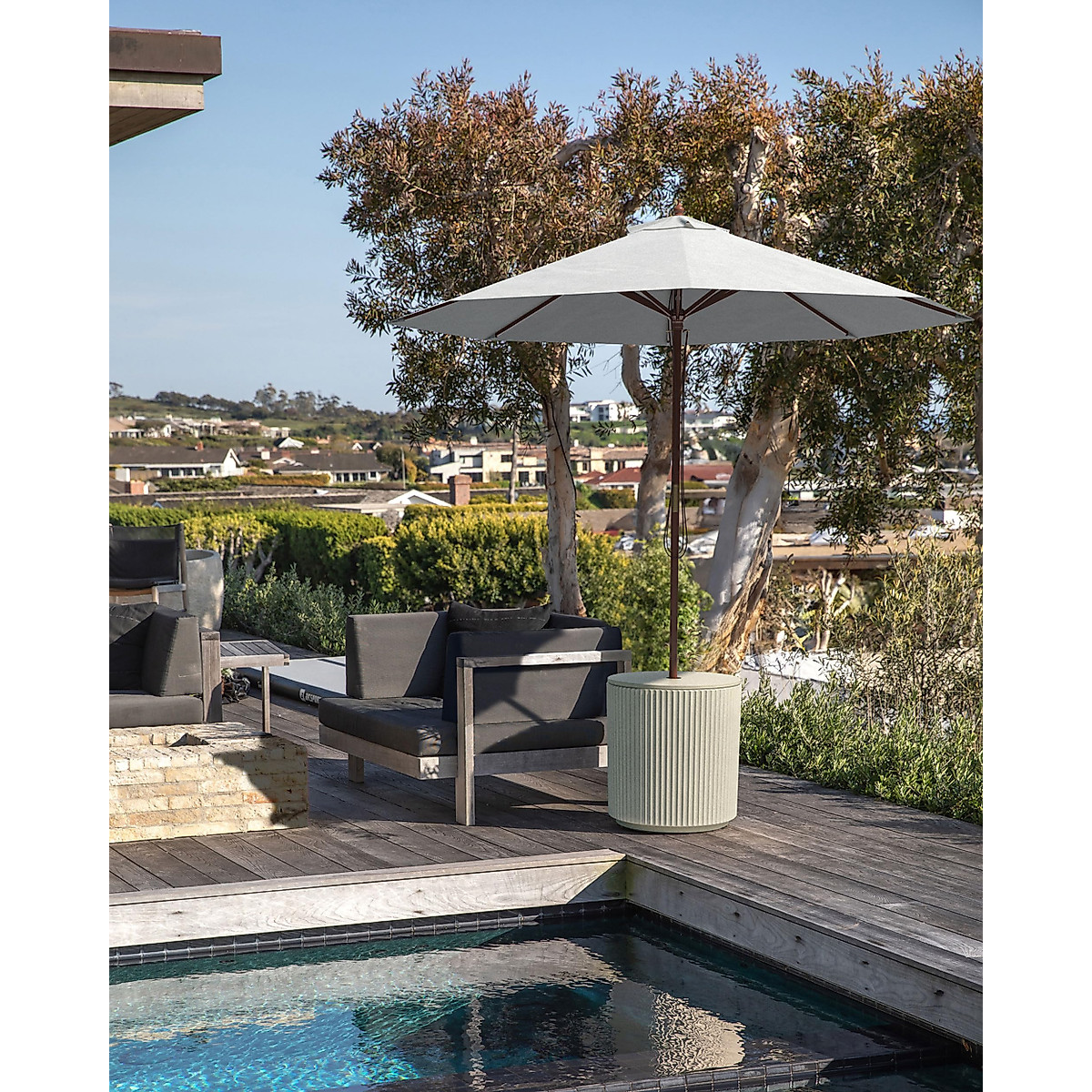Veradek Umbrella Side Table - Outdoor Patio Table with Umbrella Hole for Porch/Patio | Durable Plastic-Concrete Material & Easy Assembly | Modern Coffee, Picnic or Poolside Table