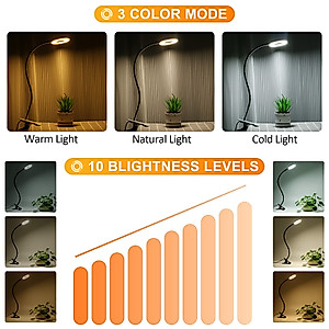 Clip on Light Reading Lights , 48 LED USB Desk Lamp with 3 Color Modes 10 Brightness, Eye Protection Book Clamp Light , 360 ° Flexible Gooseneck Clamp Lamp for Desk Headboard and Video Conferencing