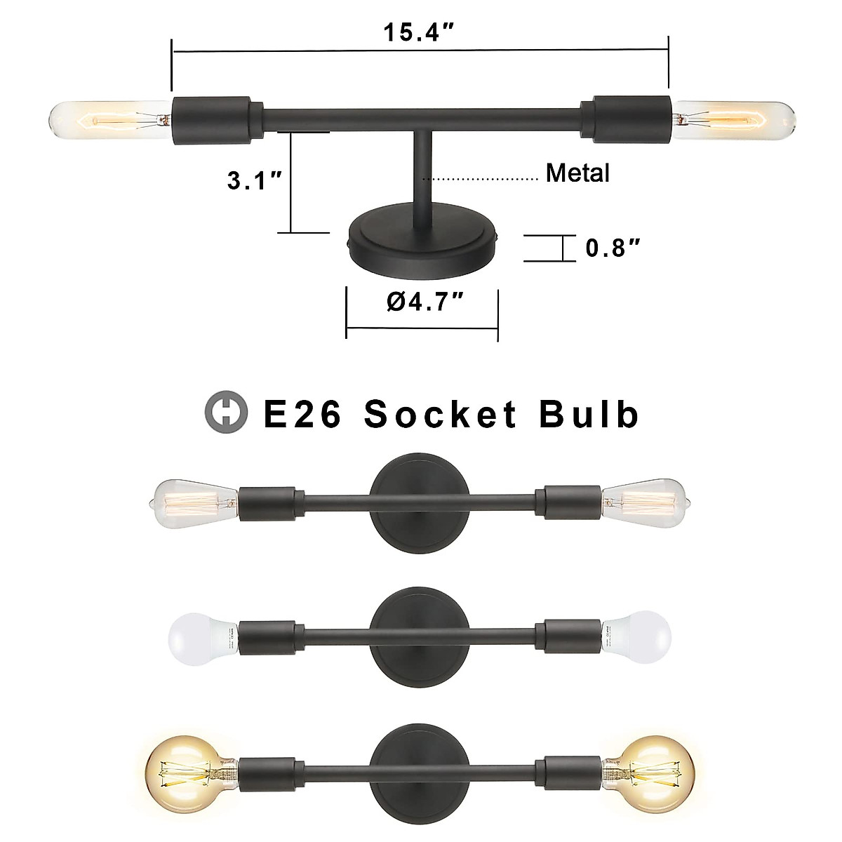 Phansthy 2 Light Vanity Light Matte Black Double Sconce Light for Hallway Kitchen Bathroom (Matte Black)