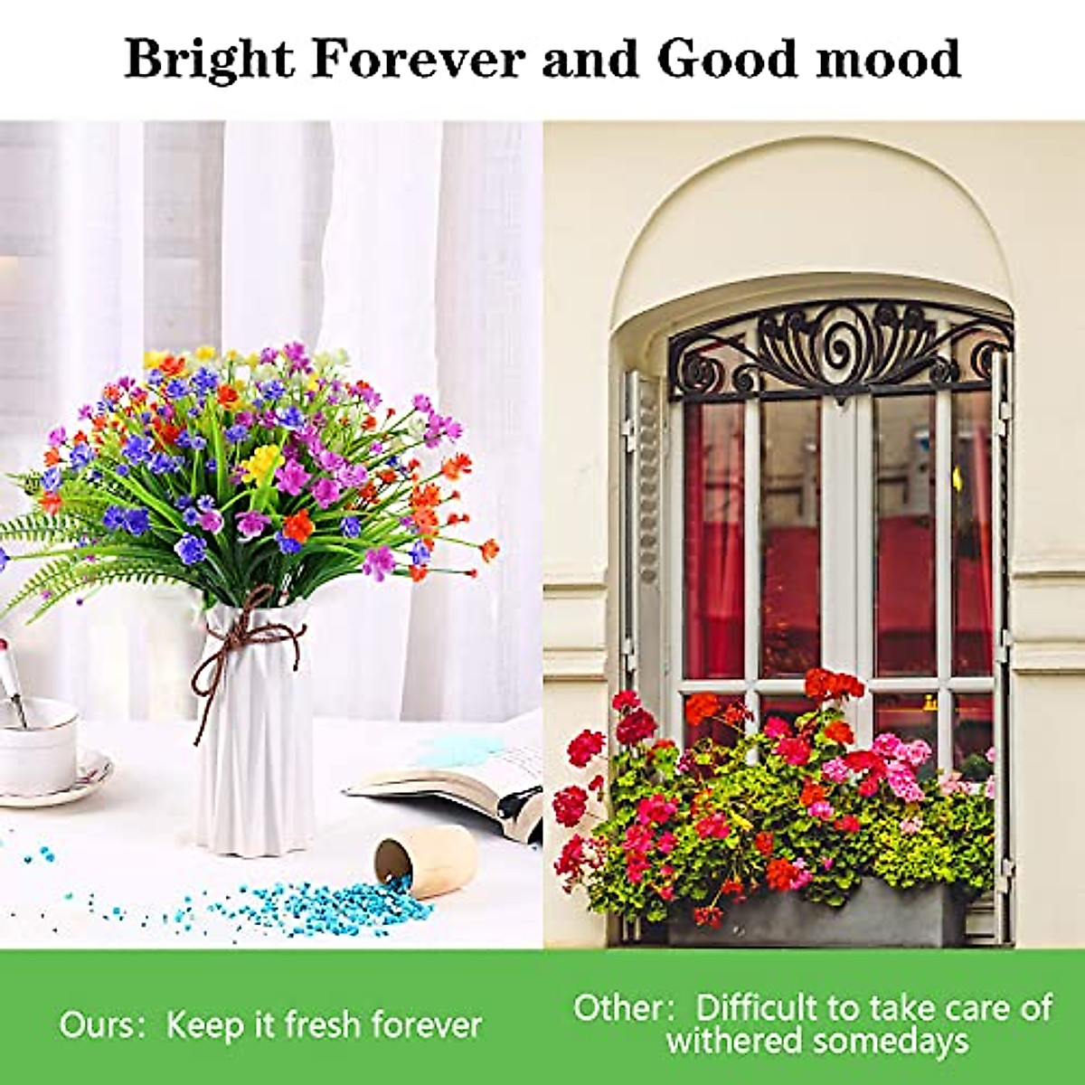 STYLIFING 12 Bundles Artificial Fake Flowers for Outdoor Decoration, UV Resistant Shrubs Plants, Fade Resistant Flowers Faux Plastic Greenery for Indoor Hanging Plants Garden Porch Window Box Wedding