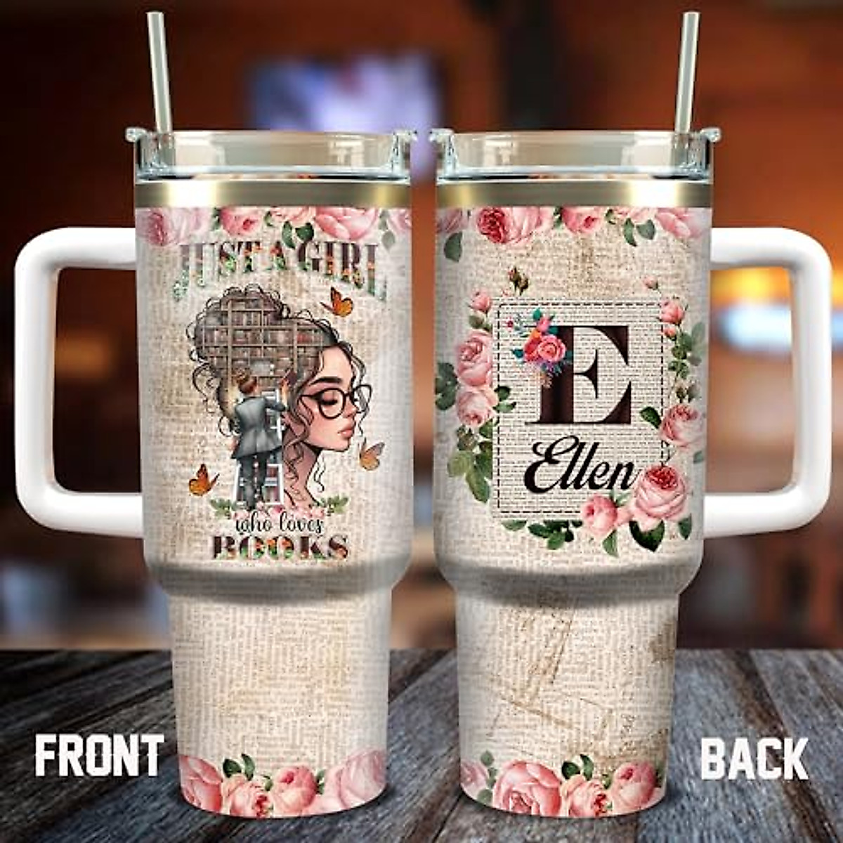 WAZONE Personalized Book Lovers Coffee 40 Oz Insulated Stainless Steel Tumblers with Handle and Straw Cups Custom Birthday Christmas Gifts for Bookholic Friends Besties Soul Sisters Brothers