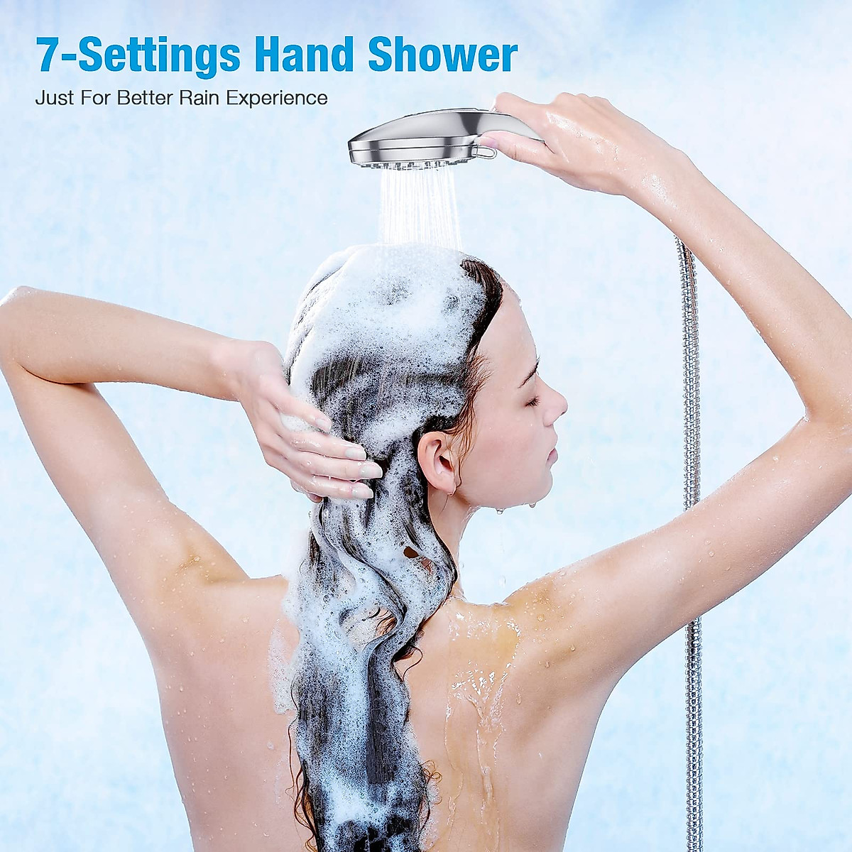 LEPO 7 Settings Shower Head with Handheld, Built-in Powerful Cleaning Function High Pressure Shower Head with 59 Inch Stainless Steel Hose Bracket Teflon Tape Rubber Washers