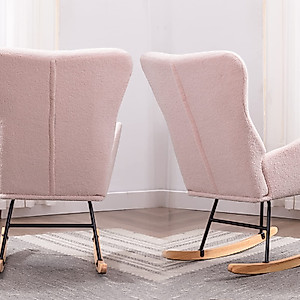 ONPNO Modern Rocking Accent Chair, High Backrest Glider Rocker for Baby Nursery, Uplostered Comfy Armchair for Living Room Bedroom (Pink)