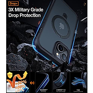 TORRAS Magnetic Shockproof for iPhone 13 Case/iPhone 14 Case, [Exceed 3X Mil-Grade Drop Protection][Compatible with MagSafe] Built-in Foldable Stand Slim Yet Protective Phone Cover, Translucent Black