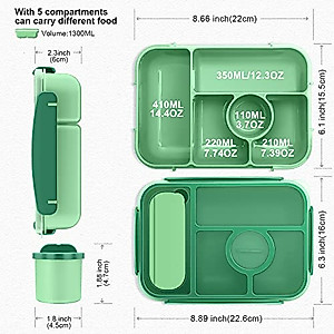 Amathley Bento box adult lunch box,lunch box kids,lunch containers for Adults/Kids/Toddler,5 Compartments bento Lunch box for kids with Sauce Vontainers,Microwave & Dishwasher & Freezer Safe, BPA Free(Green)