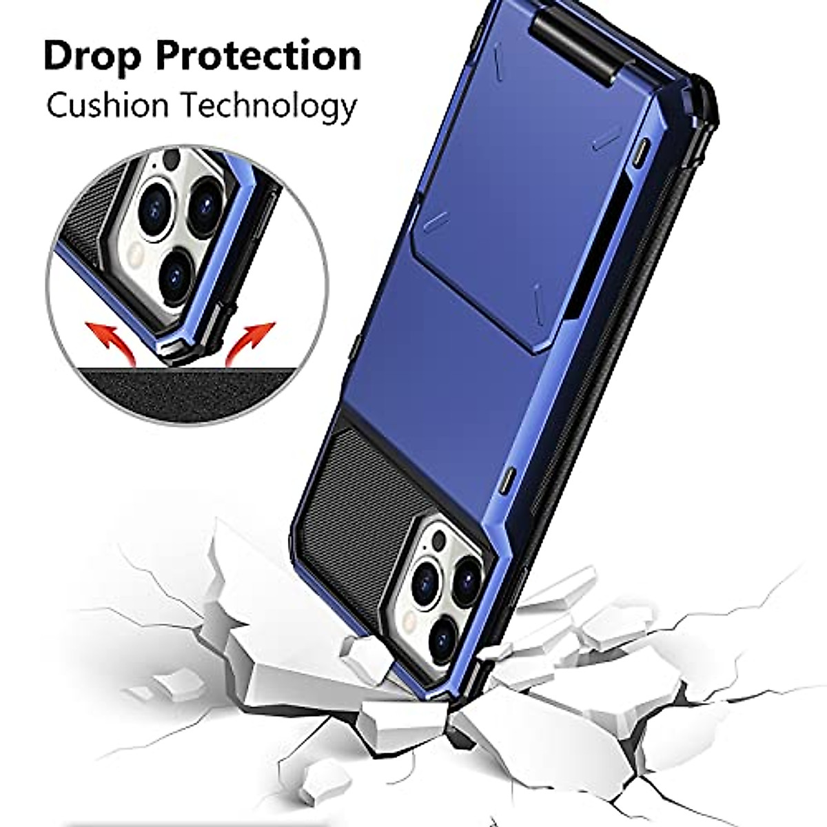 Vofolen Case for iPhone 13 Pro Max Case Wallet 4-Card Holder ID Slot Flip Door Hidden Pocket Anti-Scratch Dual Layer Hybrid TPU Bumper Protective Hard Shell Back Cover for iPhone 13 Pro Max Navy