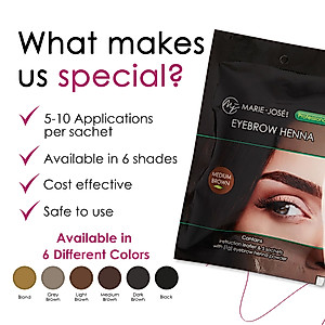 Marie-José & Co Henna Eyebrow Tint Medium Brown Dye, Eyebrow for Spot Coloring, Long-Lasting Eyebrow Powder, Water & Smudge Proof, 5 Sachets, Good for 50 Applications