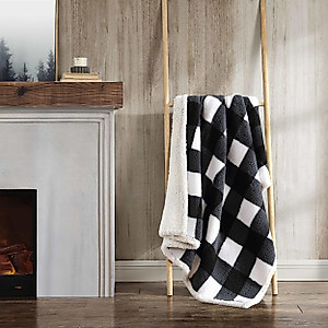 Eddie Bauer - Throw Blanket, Reversible Sherpa Fleece Bedding, Buffalo Plaid Home Decor for All Seasons (Black Check, 50" x 60")