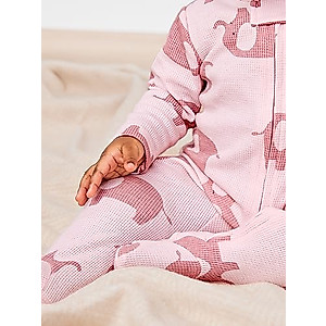 Simple Joys by Carter's Baby Girls' 2-Way Zip Thermal Footed Sleep and Play, Pack of 2, Pink Elephant/White Floral, 6-9 Months