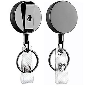 2 Pack Heavy Duty Retractable Badge Holder Reel, Will Well Metal ID Badge Holder with Belt Clip Key Ring for Name Card Keychain [All Metal Casing, 27.5" UHMWPE Fiber Cord, Reinforced Id Strap]