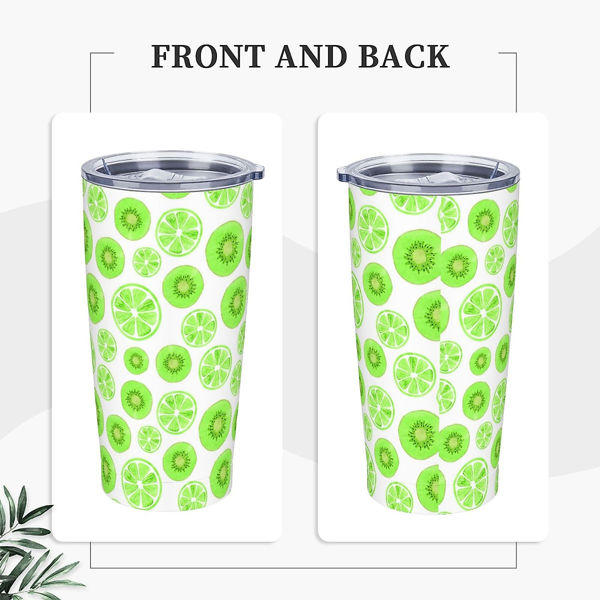 20oz Tumbler Unique Kiwifruit Print Double Wall Vacuum Insulated Coffee Mug with Lid and Metal Straw Brush Reusable Stainless Steel Water Bottle Travel Cup Gifts for Car Ice Drinks Hot Beverage
