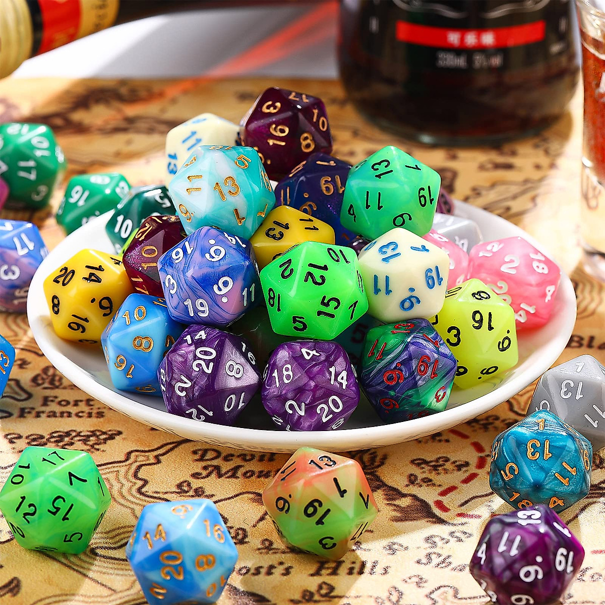 Skylety 50 Pieces Polyhedral Dice Sets with Black Pouch Compatible with RPG MTG Tabletop Role Playing Table Games Multi Colored Assortment(20 Sided Style)