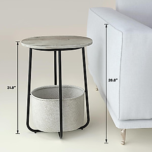 TUTOTAK Small Side Table, Oval End Table, Night Stand, Bedside Table, Sofa Table with Cloth Storage Basket, Living Room, Bed Room, Greige TB01BG063