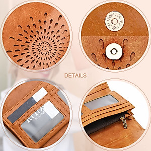 APHISON Womens Wallets RFID Blocking PU Leather Clutch Long Wallet for Women Card Holder Phone Organizer Ladies Travel Purse Hollow Out Sunflower Design Gift Box 2214 Brown
