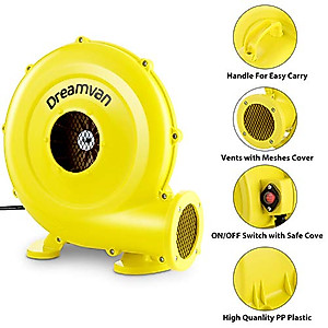 Inflatable Bouncer Blower, Electric Air Blower Fan for Inflatable Bounce House, Jumper, Bouncy Castle(750W 1HP), Commercial Inflatable Blower Bounce House Blower, Convenient to Carry Yellow