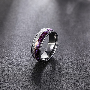 TRUMIUM 8mm Tungsten Wedding Band Ring for Men Women Rose Gold Arrow Purple Agate & Meteorite Domed Engagement Rings High Polished Comfort Fit Size 6