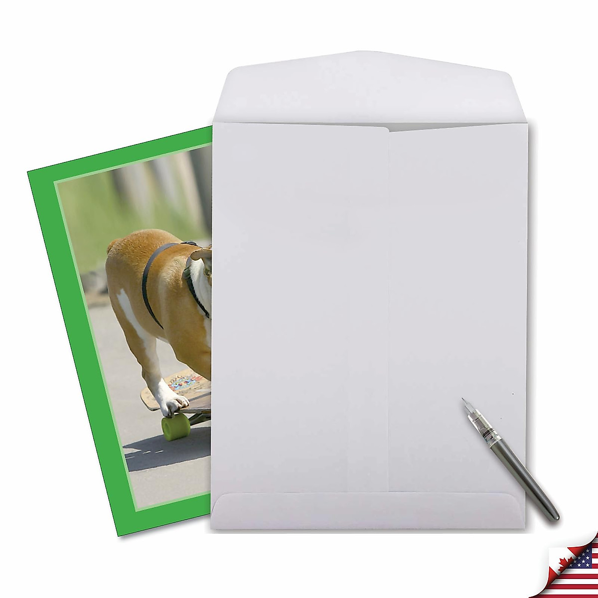 NobleWorks - Hilarious Happy Birthday Card with Envelope (8.5 x 11 Inch) - Funny Animal Greeting Card From All Of Us - Skating Bulldogs - Green Wheels J9517EBDG-US