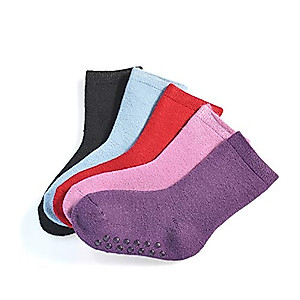 EPEIUS Baby Thermal Socks Toddler Girls Soft Thick Warm Crew Socks with Grip Brushing Inside Non-skid/slip Socks 5 Pair Pack,Black/Blue/Red/Purple/Violet,2-4 Years
