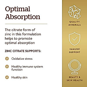 Solgar Zinc Citrate 30 mg, 100 Vegetable Capsules - Zinc for Healthy Skin, Taste & Vision - Immune System & Antioxidant Support - Citrate Form for Optimal Absorption - Non GMO, Vegan - 100 Servings