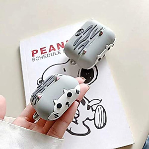 Jowhep Case for AirPod Pro 2019/Pro 2 Gen 2022 Cartoon Cute Silicone Animal Cover Keychain Funny Shockproof Soft Protective Skin for Air Pods Pro Girls Boys Kawaii Cases for AirPods Pro Grey White Cat
