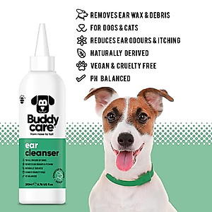 Buddycare Dog Ear Cleanser Soothing Ear Cleaning Solution for Dogs | Naturally Derived Ingredients With Aloe Vera (200ml)