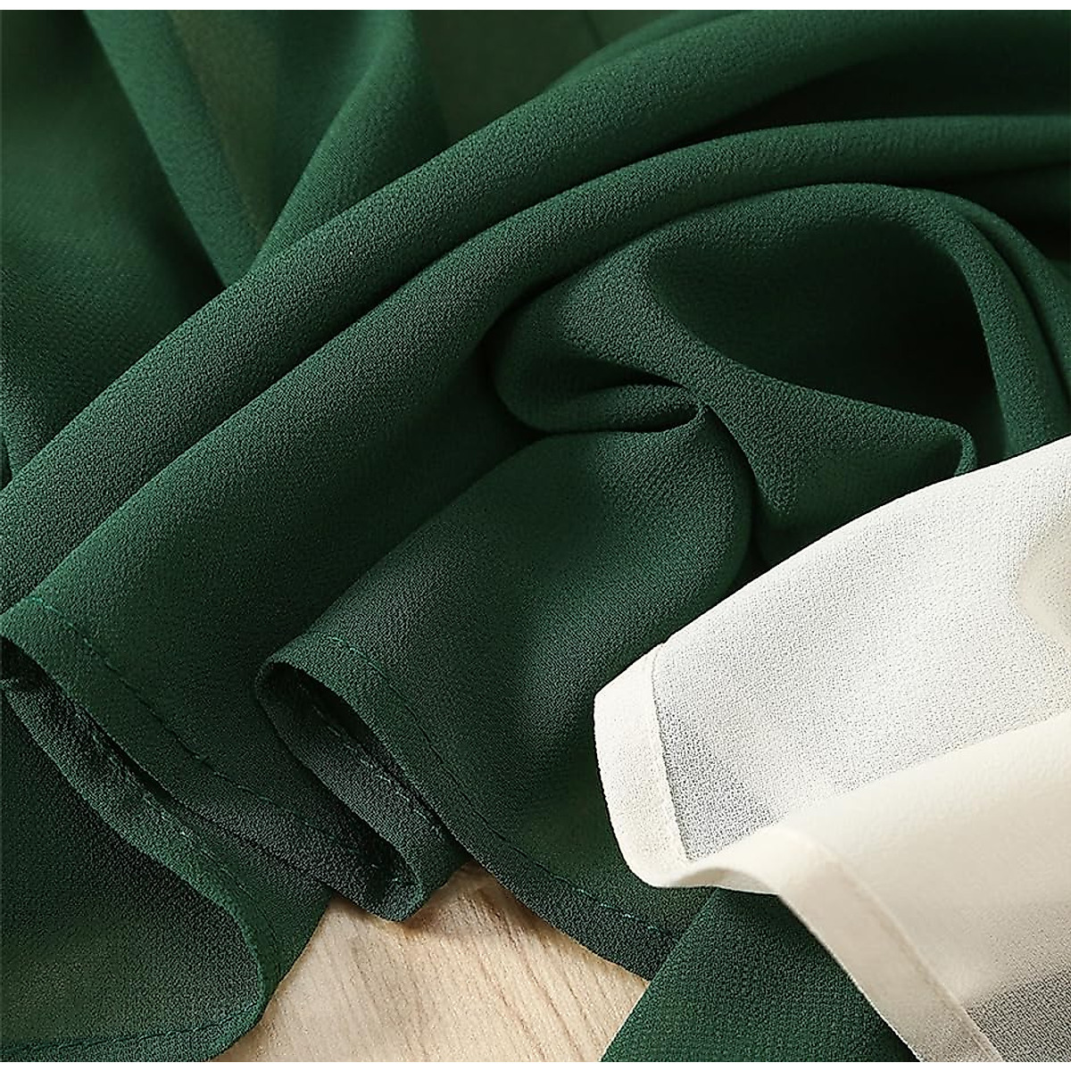 SHERWAY 2 Panels Chiffon Fabric Drapery Wedding Arch Drapes, Party Backdrop Curtain Panels, Ceremony Reception Swag Decoration (27 x 216 Inch, Hunter Green & Ivory)